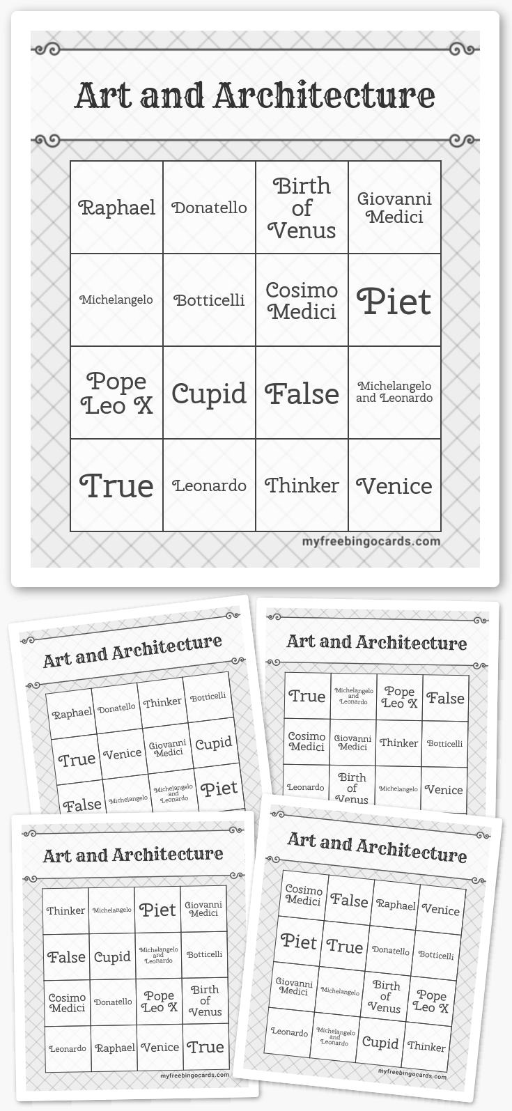Virtual Art and Architecture Bingo