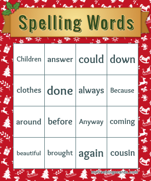Print 100+ Spelling Words Bingo Cards