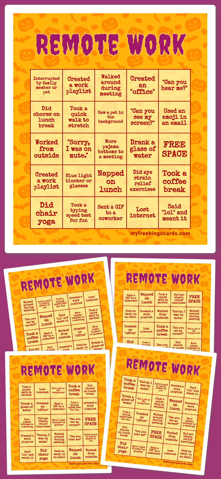 Virtual Remote Work Bingo