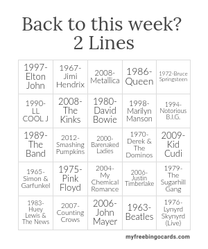 Back to this week? 2 Lines Bingo