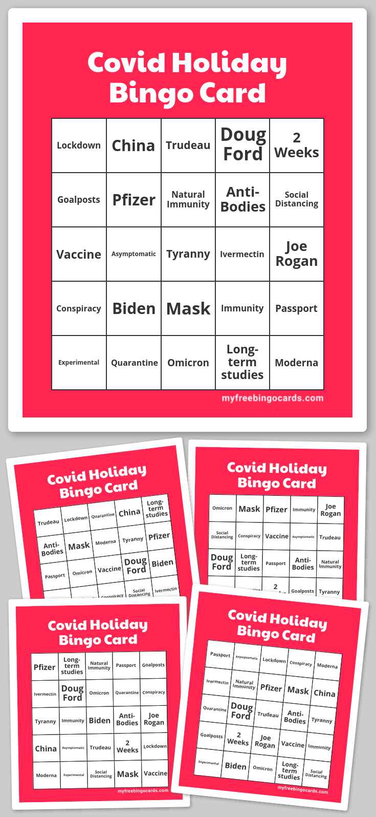 Virtual Covid Holiday Bingo Card