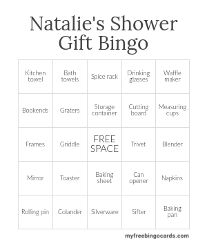 Natalie's Shower Gift Bingo