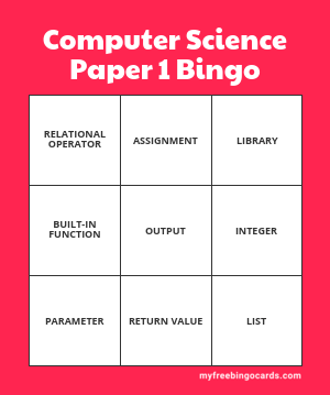 Computer Science Paper 1 Bingo
