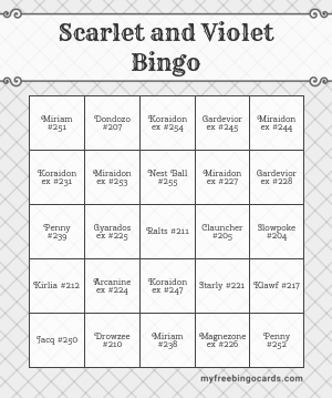 Scarlet and Violet Bingo