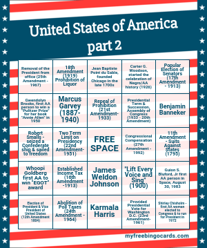 United States of America part 2 Bingo