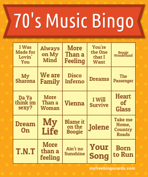 70's Music Bingo