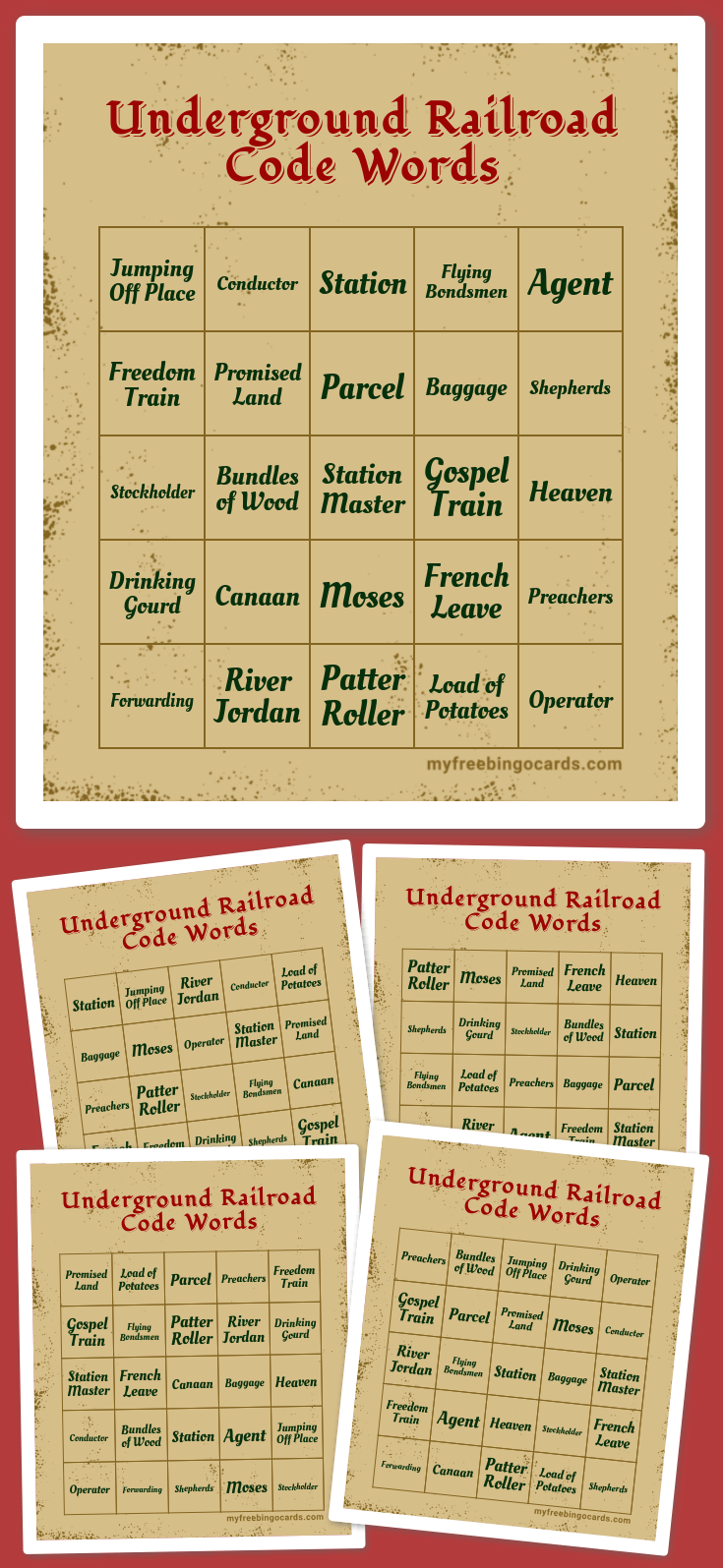 Virtual Underground Railroad Code Words Bingo