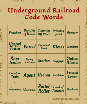 Underground Railroad Code Words Bingo