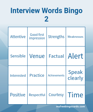 Print 100+ Interview Words Bingo 2 Cards
