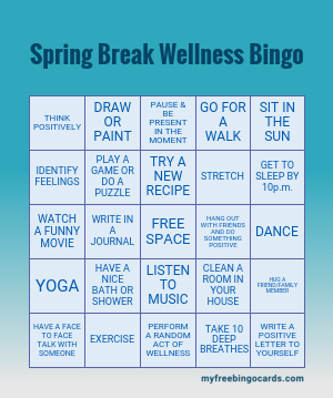 Spring Break Wellness Bingo