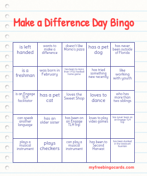 Make a Difference Day Bingo