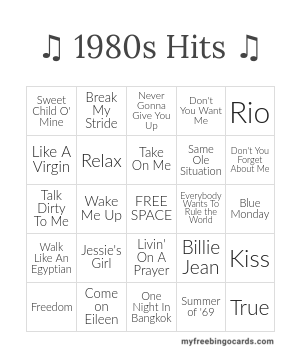 1980s Hits ♫ Bingo
