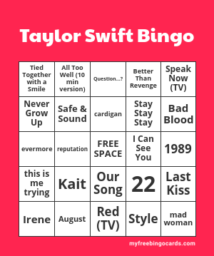 Taylor Swift Bingo