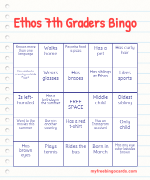 Ethos 7th Graders Bingo