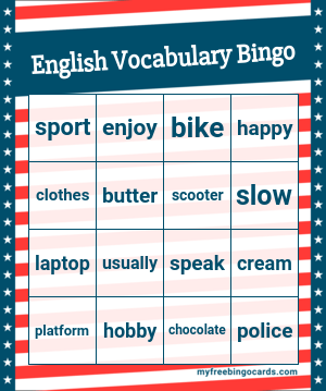 English Vocabulary Bingo