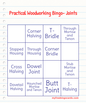 Practical Woodworking Bingo- Joints