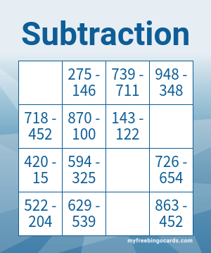 Subtraction Bingo