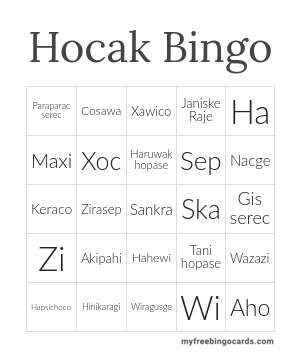 Print 100+ Hocak Bingo Cards