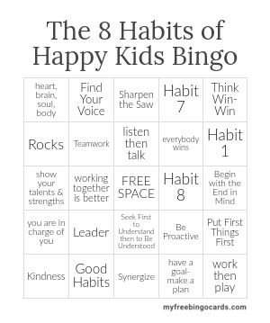 The 8 Habits of Happy Kids Bingo