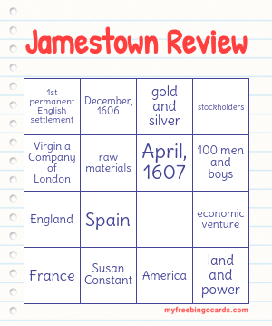 Jamestown Review Bingo