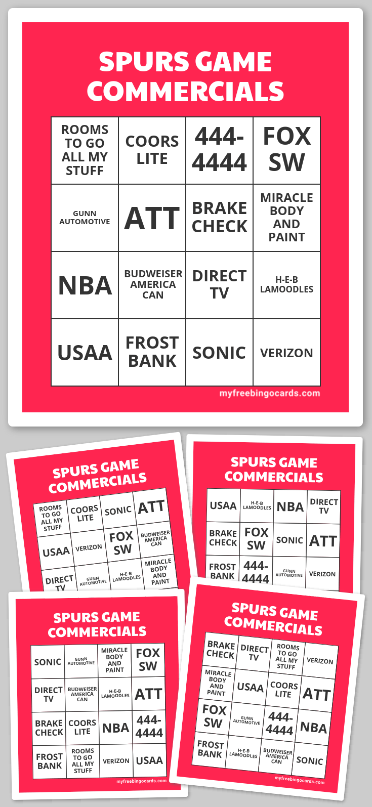 Virtual SPURS GAME COMMERCIALS BINGO