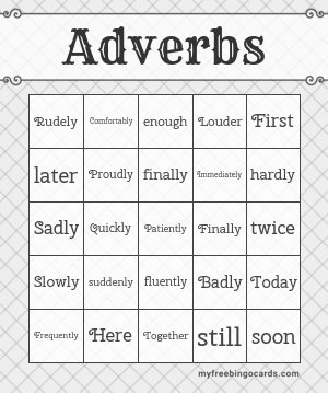 Adverbs Bingo