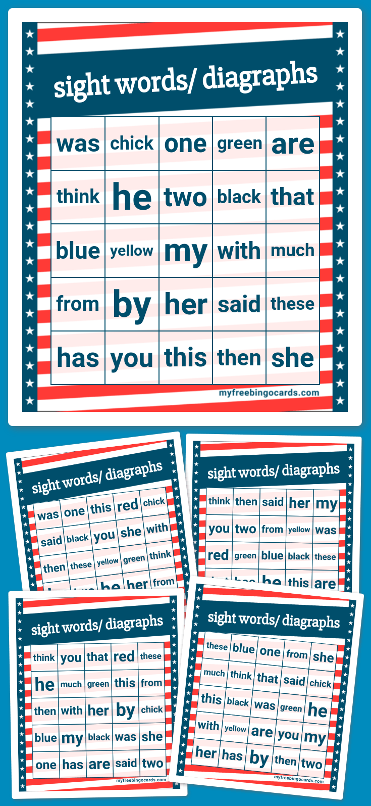 Virtual sight words/ diagraphs bingo