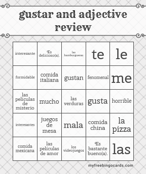 gustar and adjective review bingo