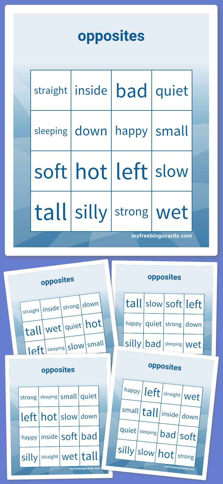 Virtual opposites bingo