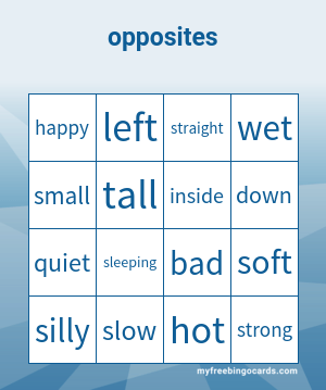 opposites bingo