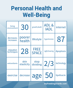 Personal Health and Well-Being Bingo