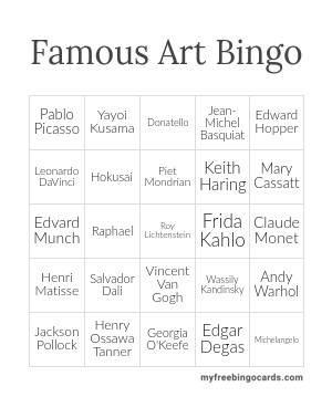 Famous Art Bingo