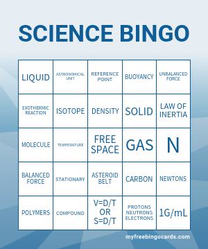 PRINT 100+ SCIENCE BINGO CARDS