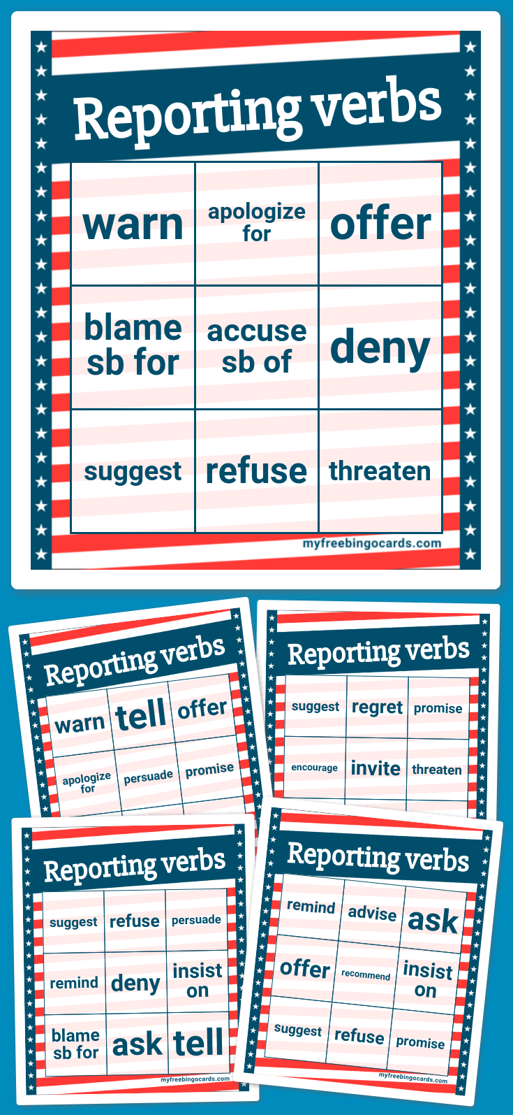 Virtual Reporting verbs Bingo