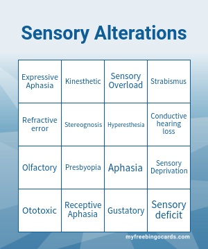 Sensory Alterations Bingo