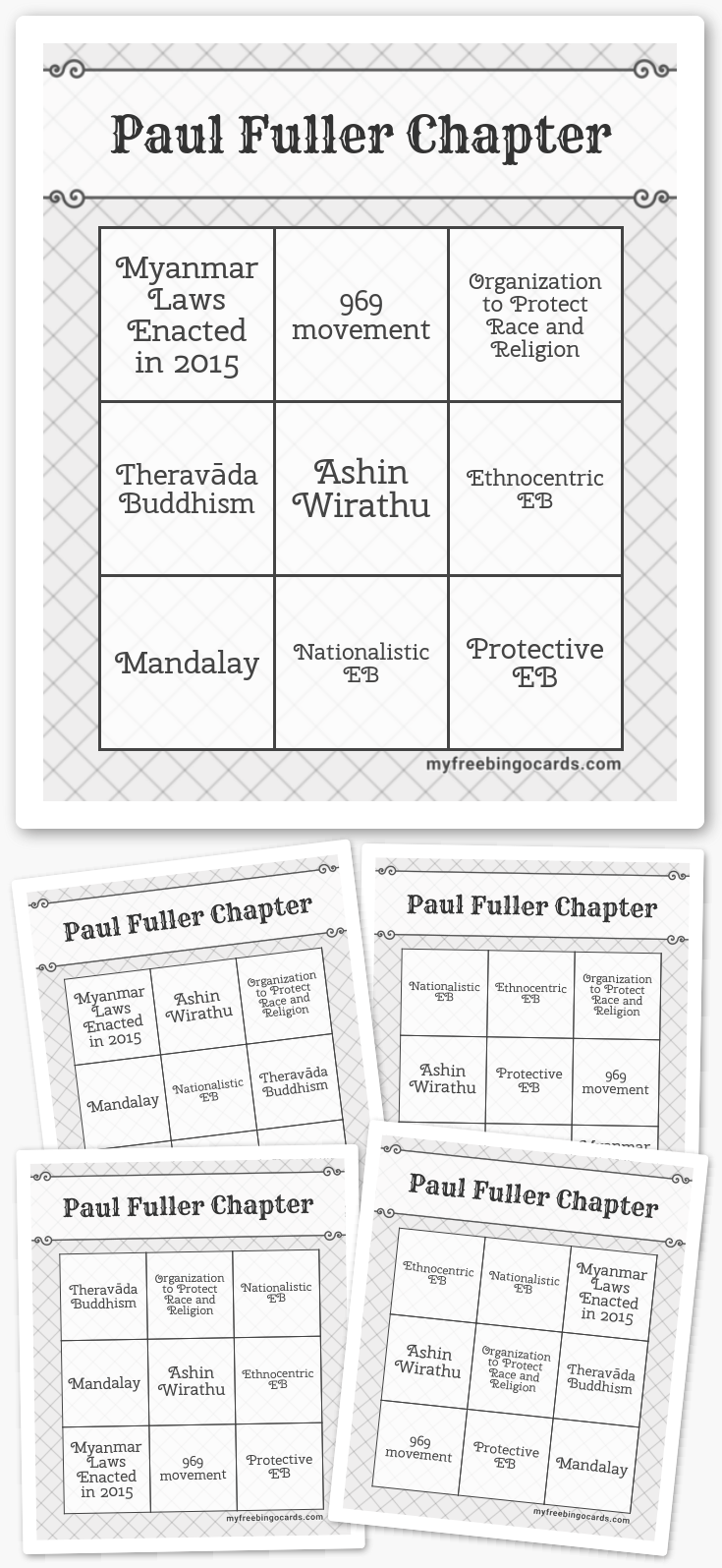 Virtual Paul Fuller Chapter Bingo