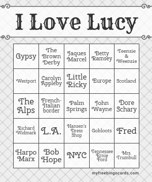 I Love Lucy Bingo