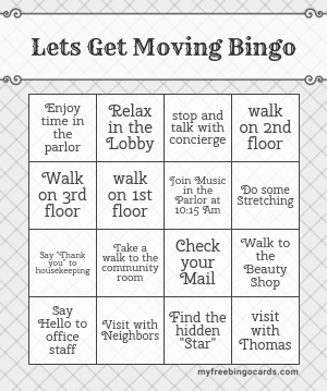Lets Get Moving Bingo