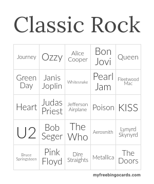 Classic Rock Bingo