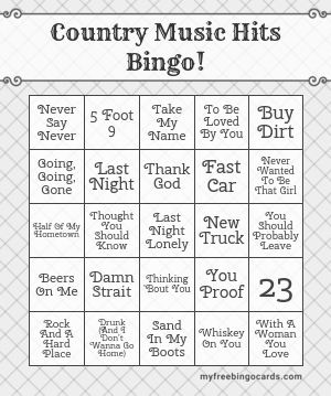 Country Music Hits Bingo!