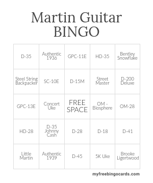 Martin Guitar BINGO