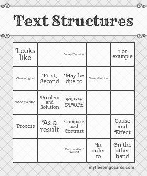 Text Structures Bingo