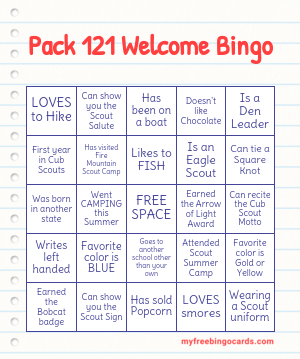 Pack 121 Welcome Bingo