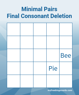 Minimal Pairs Final Consonant Deletion Bingo