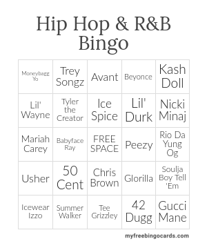 Hip Hop & R&B Bingo