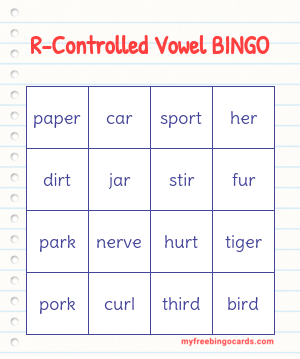 R-Controlled Vowel BINGO
