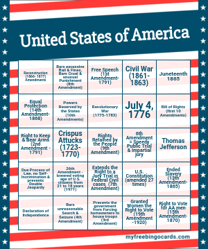 United States of America Bingo