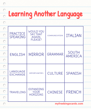 Learning Another Language Bingo