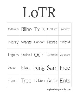 LoTR Bingo