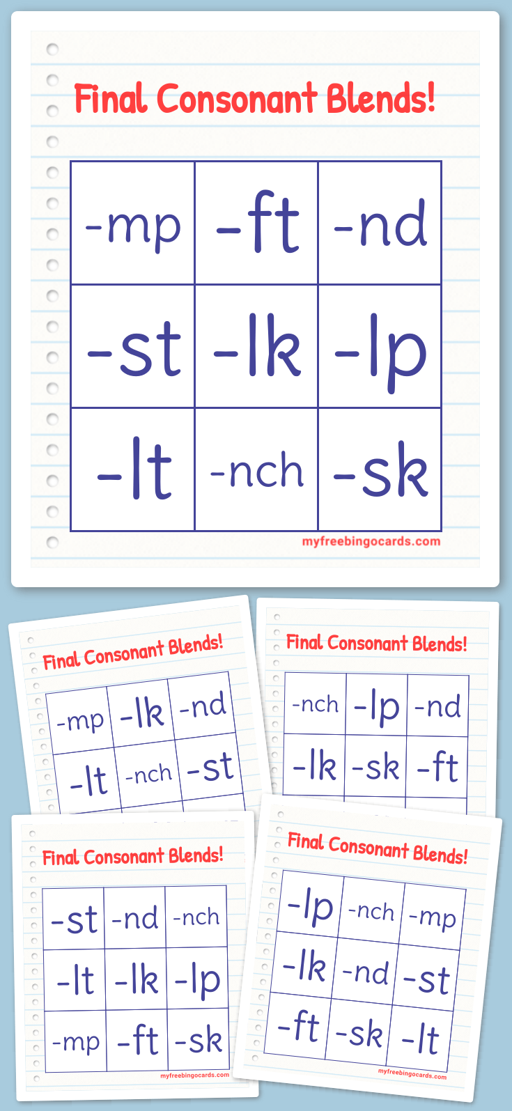 Virtual Final Consonant Blends! Bingo
